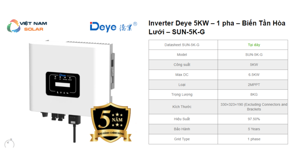 Inverter Hòa Lưới Deye 5KW - 1 Pha [Giá Sỉ]