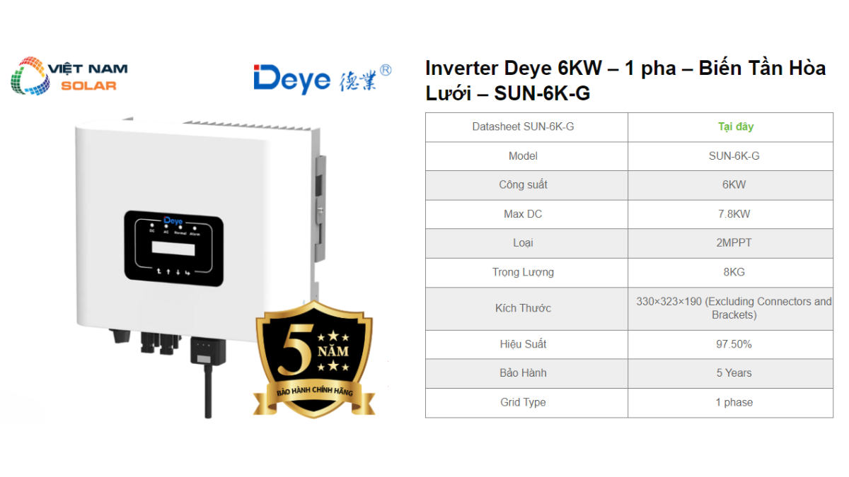 Inverter Hòa Lưới Deye 6KW 1 pha [Giá Sỉ]