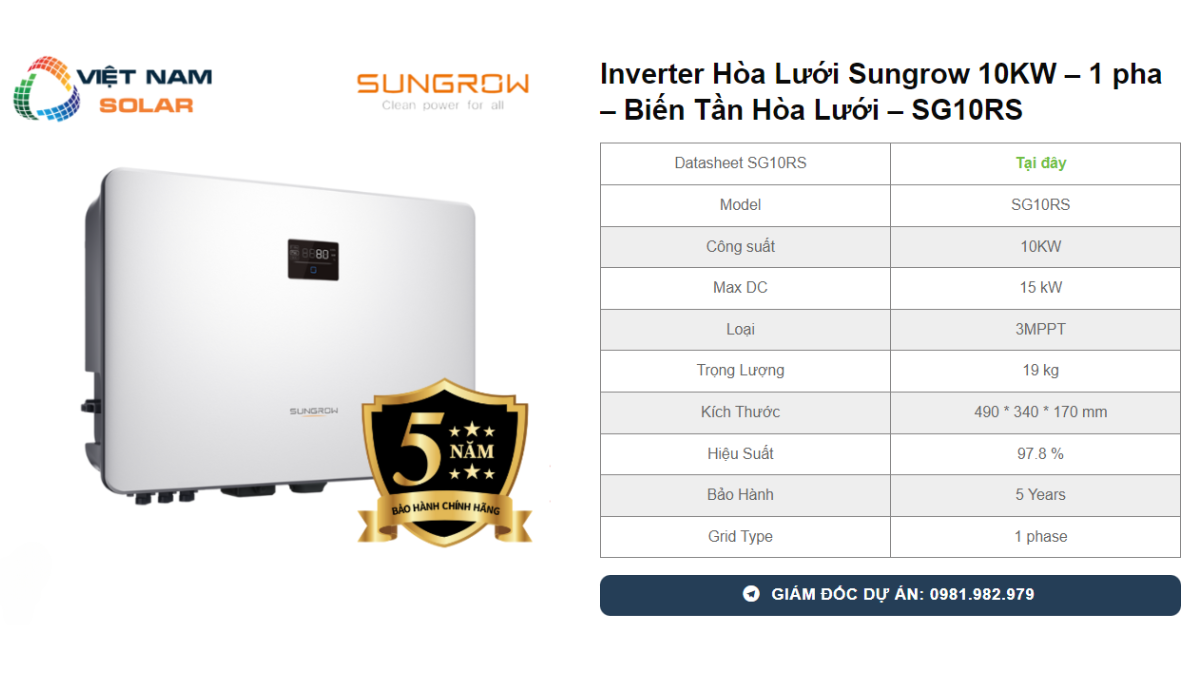Inverter Hòa Lưới Sungrow 10KW 1 Pha [Giá Sỉ]
