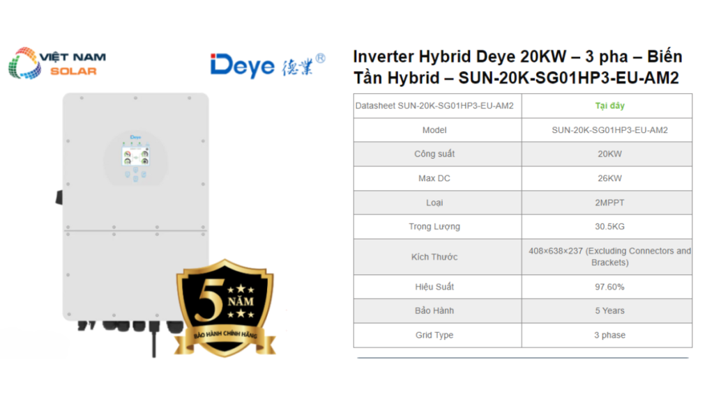 [Áp Cao] Inverter Hybrid Deye 20KW 3 Pha [Giá Sỉ]
