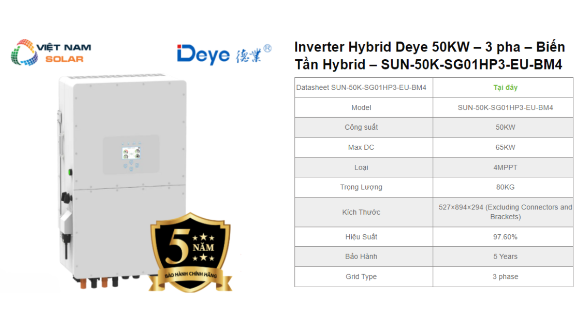[Áp Cao] Inverter Hybrid Deye 50KW 3 pha [Giá Sỉ]