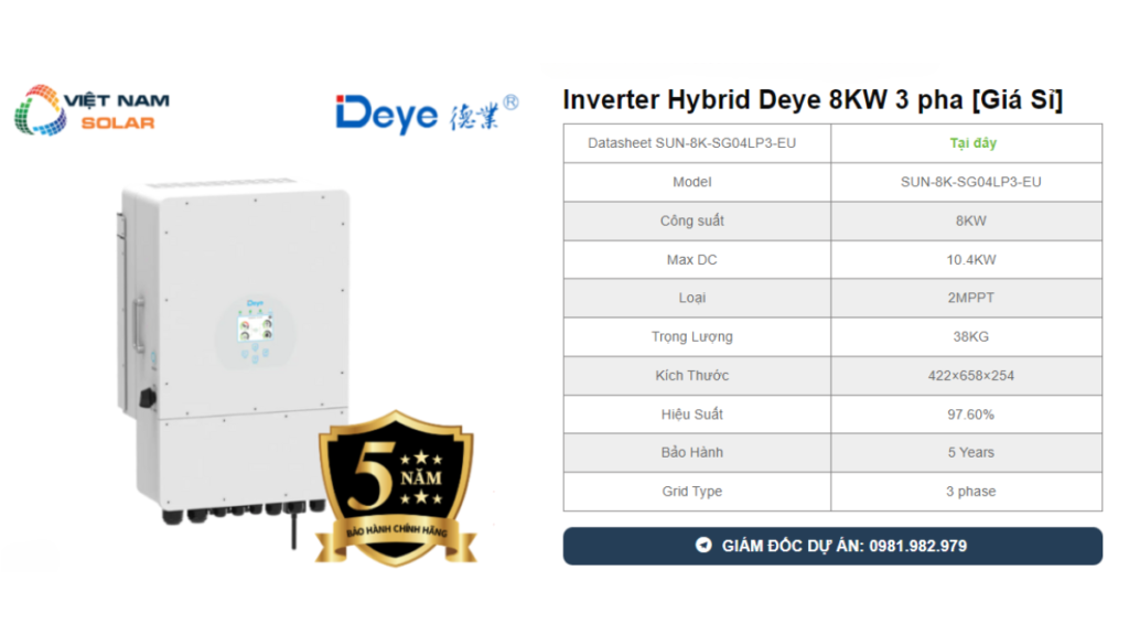 Inverter Hybrid Deye 8KW 3 Pha [Giá Sỉ]