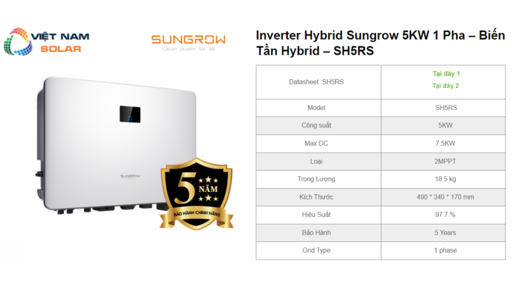 [Giá Sỉ] Inverter Hybrid Sungrow 5KW 1 Pha - Biến Tần Hybrid - SH5RS