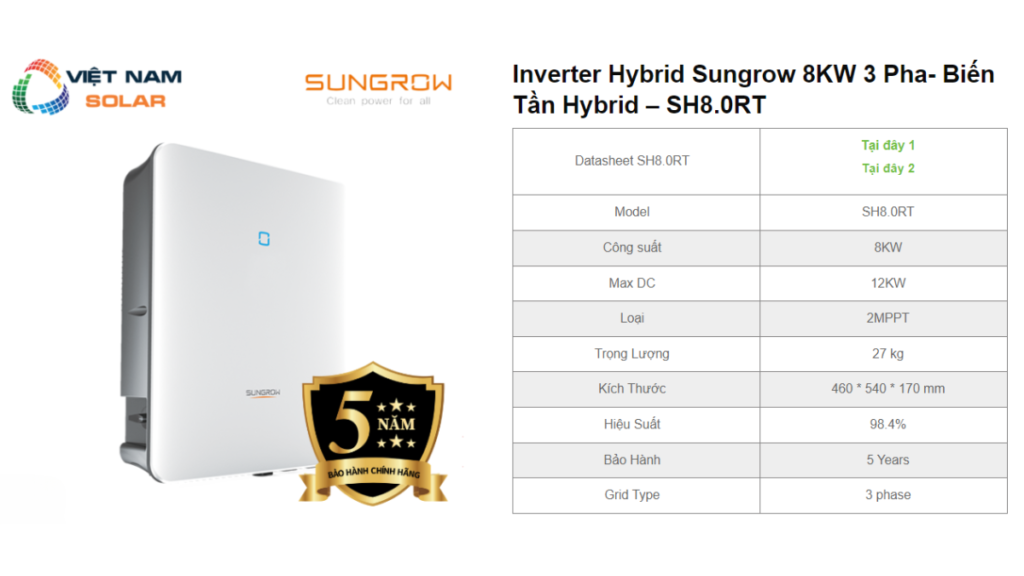 [Giá Sỉ] Inverter Hybrid Sungrow 8KW 3 Pha- Biến Tần Hybrid - SH8.0RT