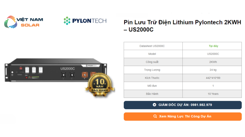 Pin Lưu Trữ Điện Lithium Pylontech 2KWH - US2000C - Việt Nam Solar