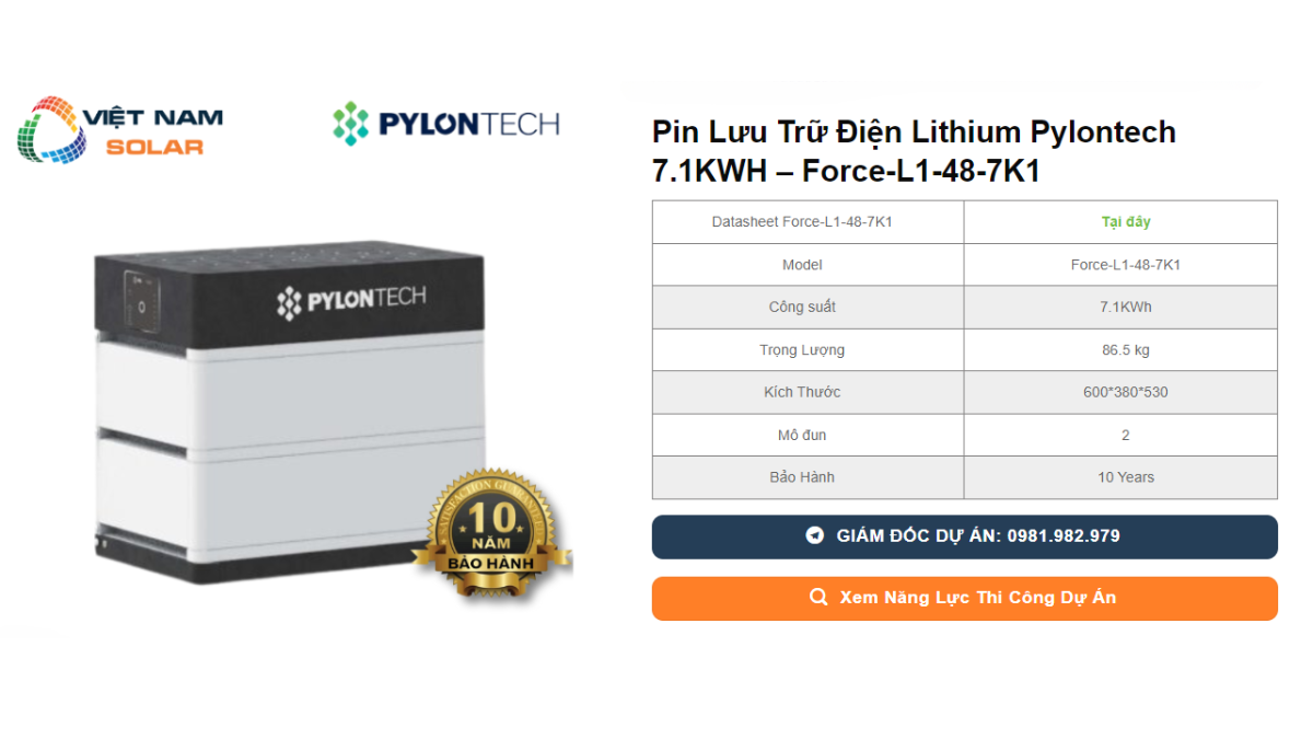 Pin Lưu Trữ Điện Lithium Pylontech 7.1KWH - Force-L1-48-7K1 - Việt Nam ...