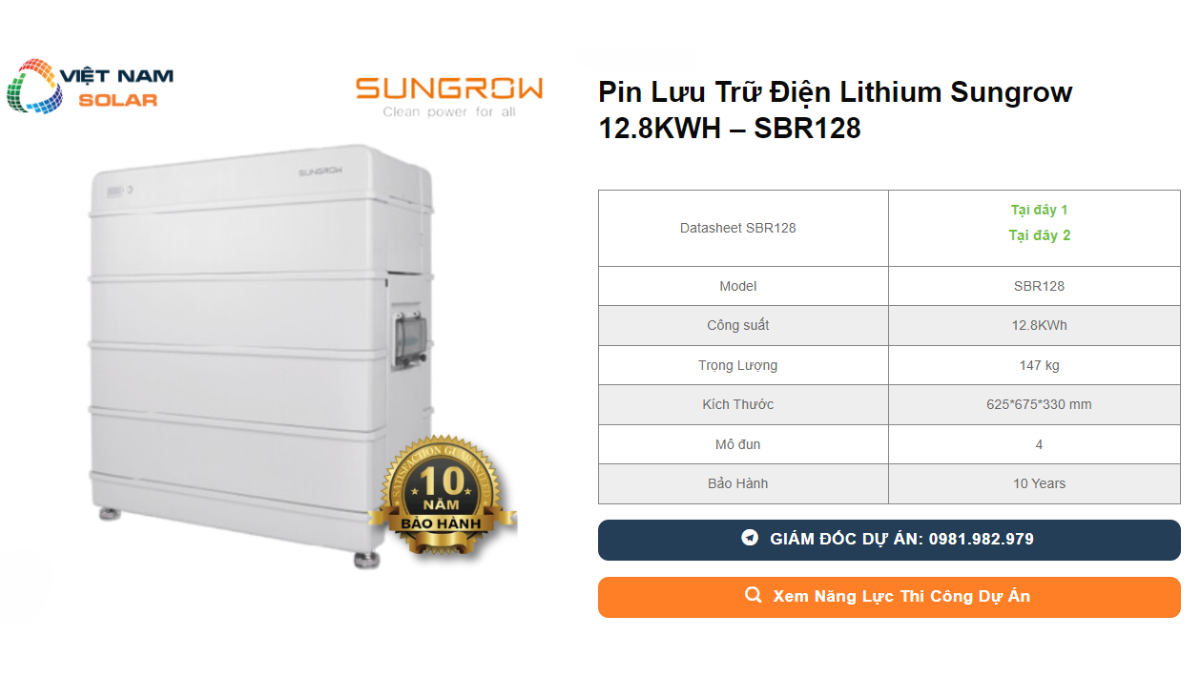 [Giá Sỉ] Pin Lưu Trữ Điện Lithium Sungrow 12.8KWH - SBR128