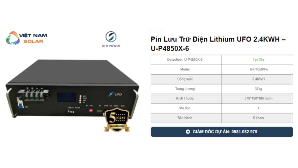 Pin Lưu Trữ Điện Lithium UFO 2.4KWH - U-P4850X-6 - Việt Nam Solar