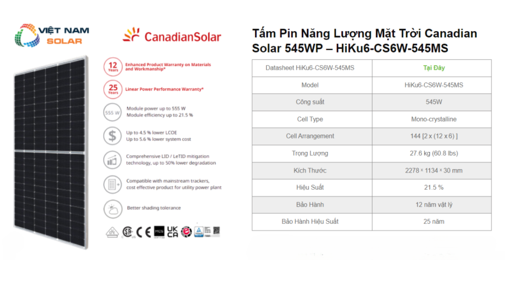 [Giá Sỉ] Tấm Pin Năng Lượng Mặt Trời Canadian Solar 545WP - HiKu6-CS6W ...