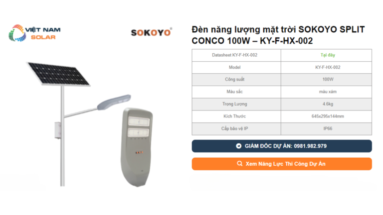 Đèn năng lượng mặt trời SOKOYO SPLIT CONCO 100W - KY-F-HX-002 - Việt Nam Solar
