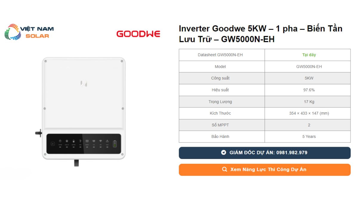 Inverter Goodwe 5KW – 1 pha – Biến Tần Lưu Trữ – GW5000N-EH - Việt Nam ...