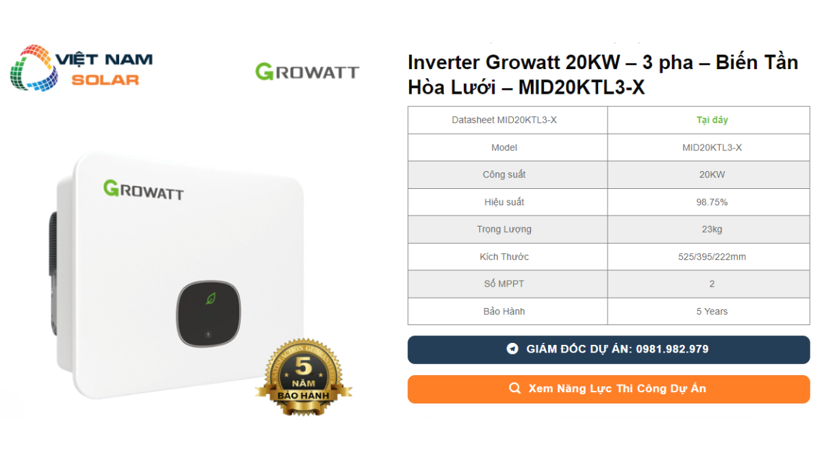 Inverter Hòa Lưới Growatt 20KW 3 pha [Giá Sỉ]