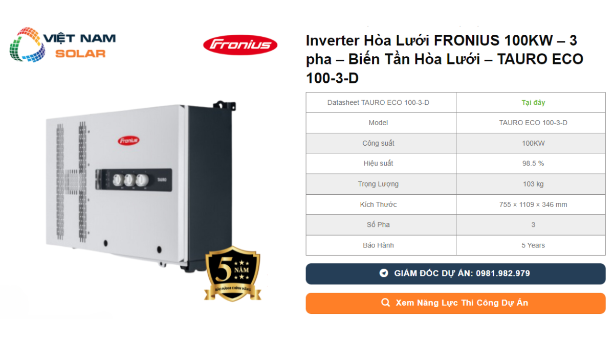 Inverter Hòa Lưới FRONIUS 100KW 3 pha [Giá Sỉ]
