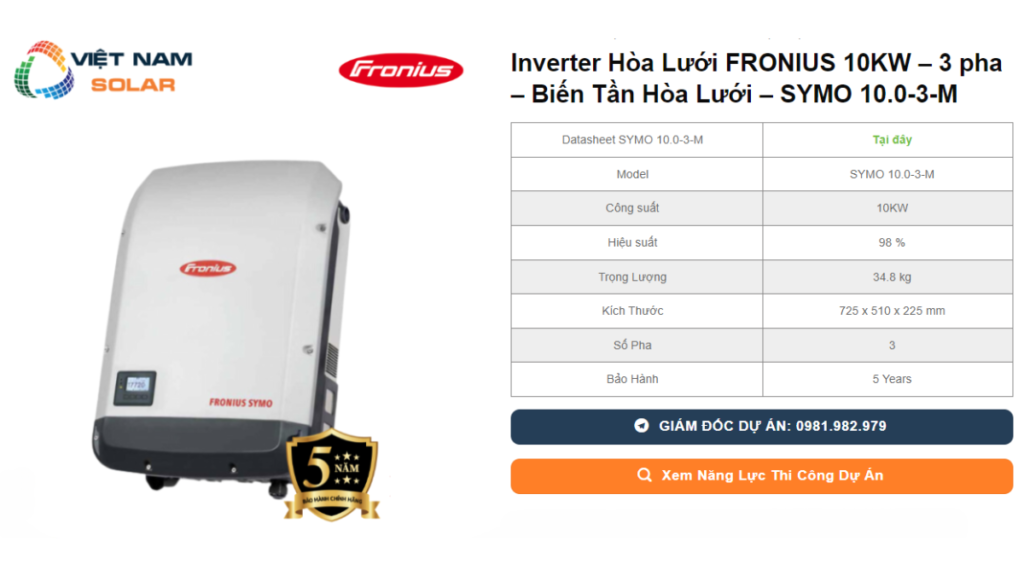 Inverter Hòa Lưới FRONIUS 10KW 3 Pha [Giá Sỉ]