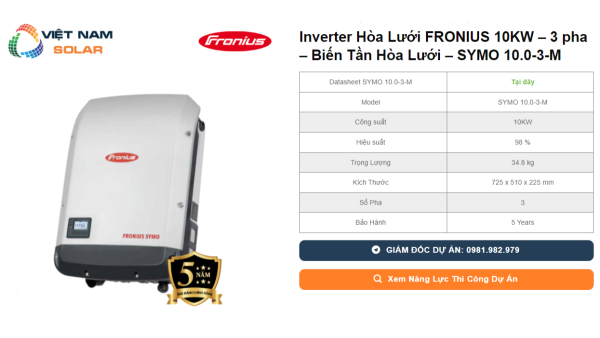 Inverter Hòa Lưới FRONIUS 10KW 3 Pha [Giá Sỉ]