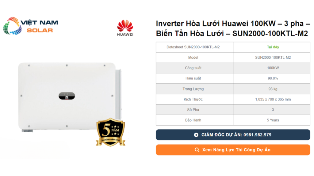 Inverter Hòa Lưới Huawei 100KW 3 pha [Giá Sỉ]