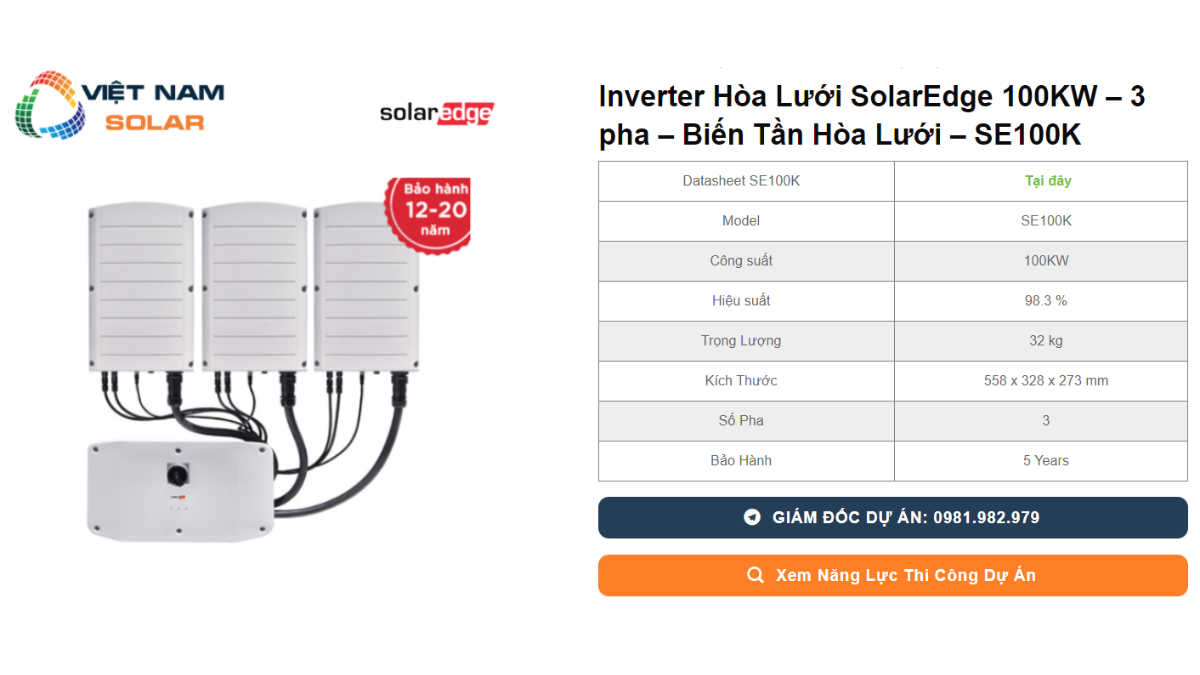 [Giá Sỉ] Inverter Hòa Lưới SolarEdge 100KW – 3 pha – Biến Tần Hòa Lưới ...