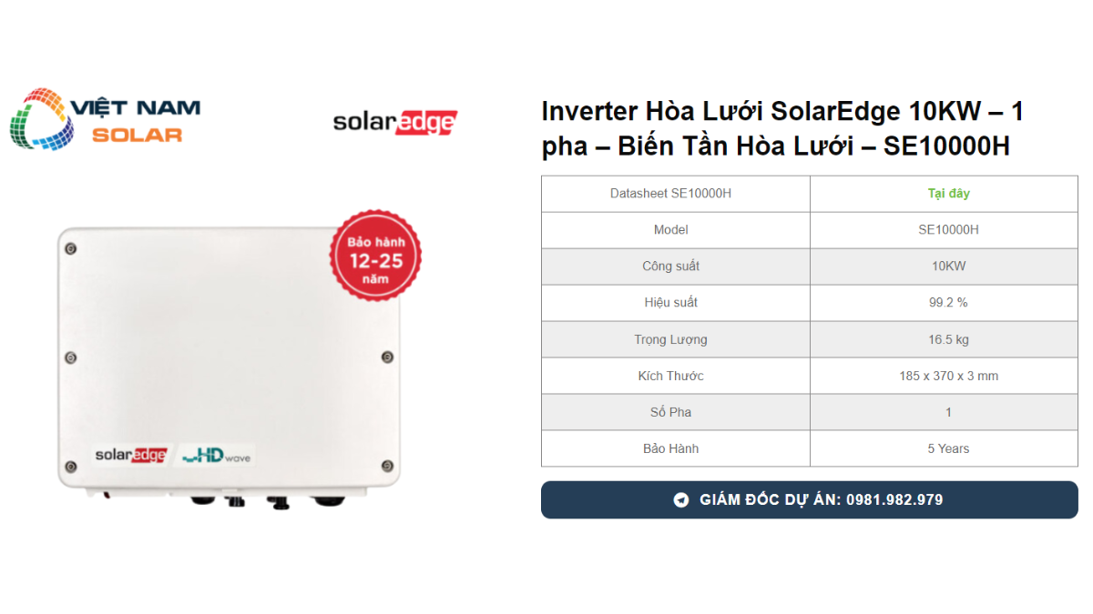 [Giá Sỉ] Inverter Hòa Lưới SolarEdge 10KW – 1 pha – Biến Tần Hòa Lưới ...
