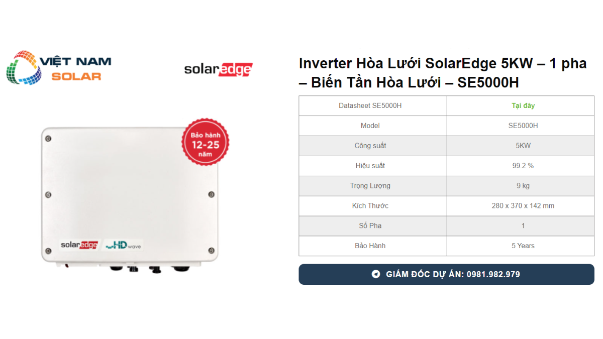[Giá Sỉ] Inverter Hòa Lưới SolarEdge 5KW – 1 pha – Biến Tần Hòa Lưới ...