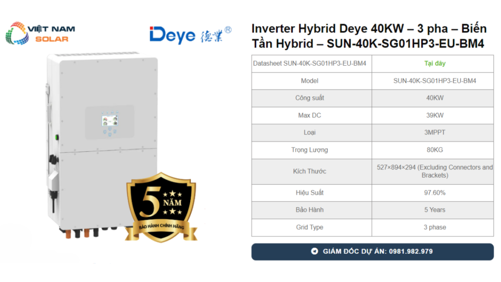 [Áp Cao] Inverter Hybrid Deye 40KW 3 Pha [Giá Sỉ]