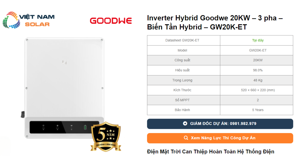 Inverter Hybrid Goodwe 20KW 3 pha [Giá Sỉ]