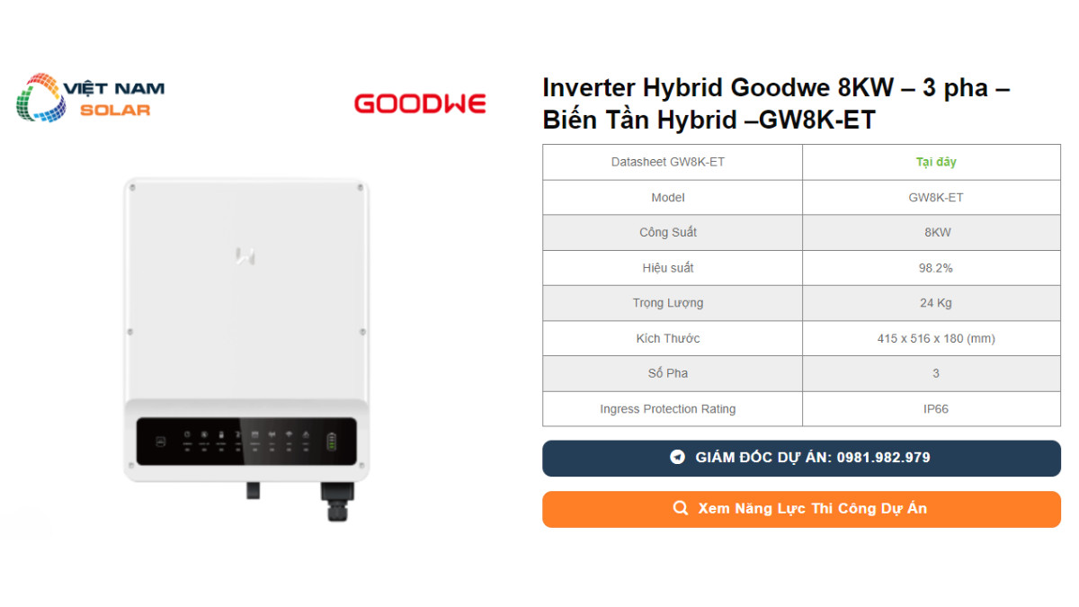 [Giá Sỉ] Inverter Hybrid Goodwe 8KW – 3 pha – Biến Tần Hybrid –GW8K-ET
