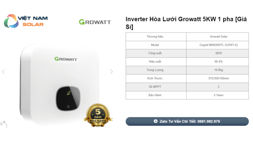 Inverter Hòa Lưới Growatt 5KW 1 Pha [Giá Sỉ]