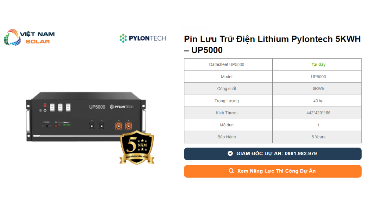 Pin Lưu Trữ Điện Lithium Pylontech 5KWH - UP5000 - Việt Nam Solar