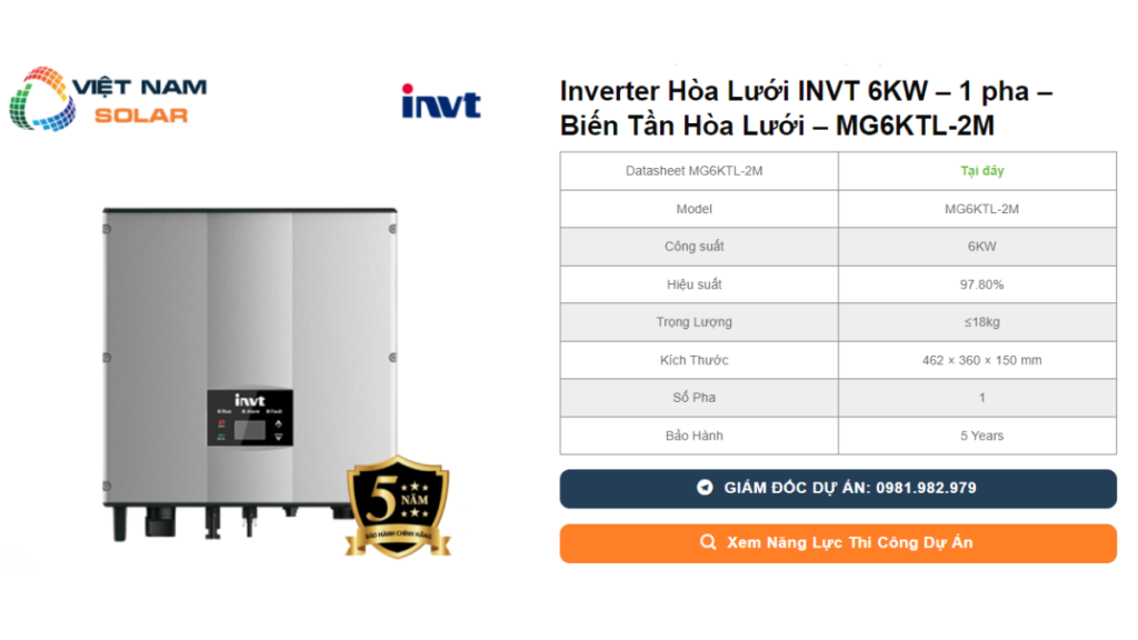 [Giá Sỉ] Inverter Hòa Lưới INVT 6KW – 1 pha – Biến Tần Hòa Lưới – MG6KTL-2M