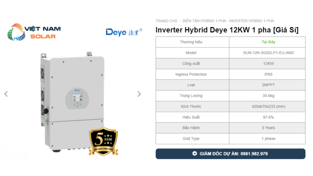 Inverter Hybrid Deye 12KW 1 Pha [Giá Sỉ]