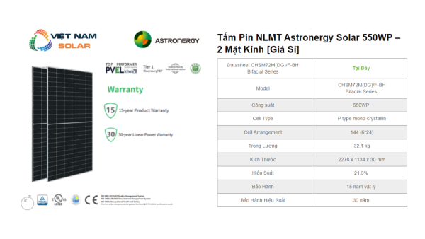 Tấm Pin NLMT Astronergy Solar 550WP - 2 Mặt Kính [Giá Sỉ] - Việt Nam Solar