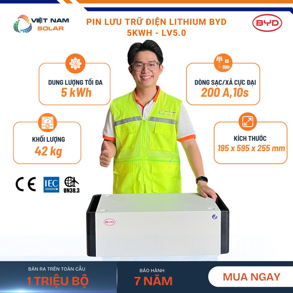 Pin Lưu Trữ Điện Lithium BYD 5kWh - LV5.0 - Việt Nam Solar