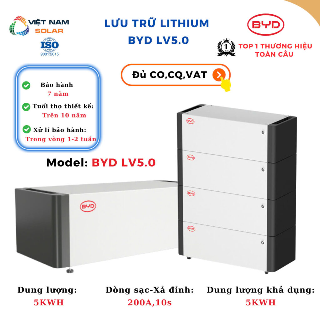 Pin Lưu Trữ Điện Lithium BYD 5kWh - LV5.0 - Việt Nam Solar