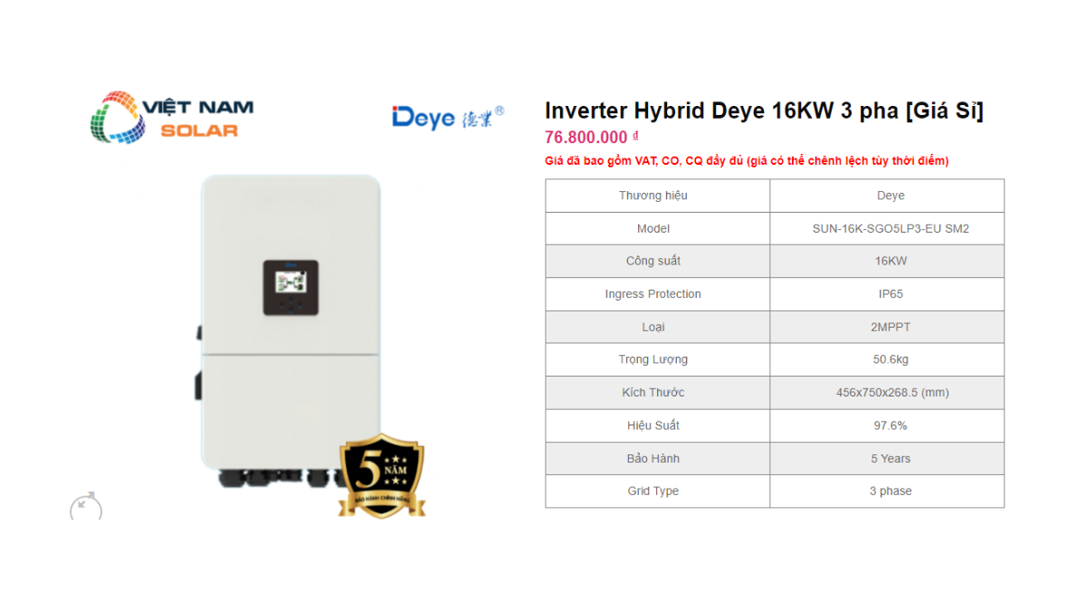 Inverter Hybrid Deye 16KW 3 pha [Giá Sỉ]