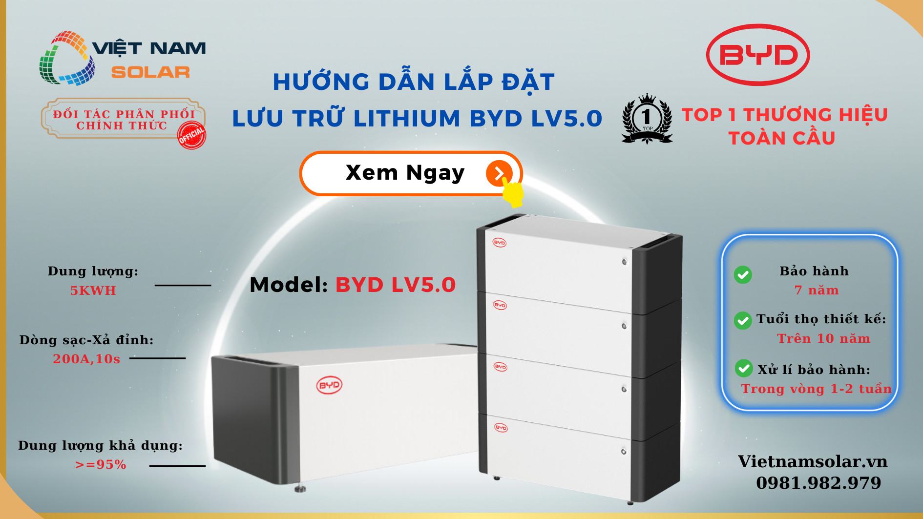 Hướng Dẫn Lắp Đặt Chi Tiết Lưu Trữ Lithium BYD LV5.0 01/2026