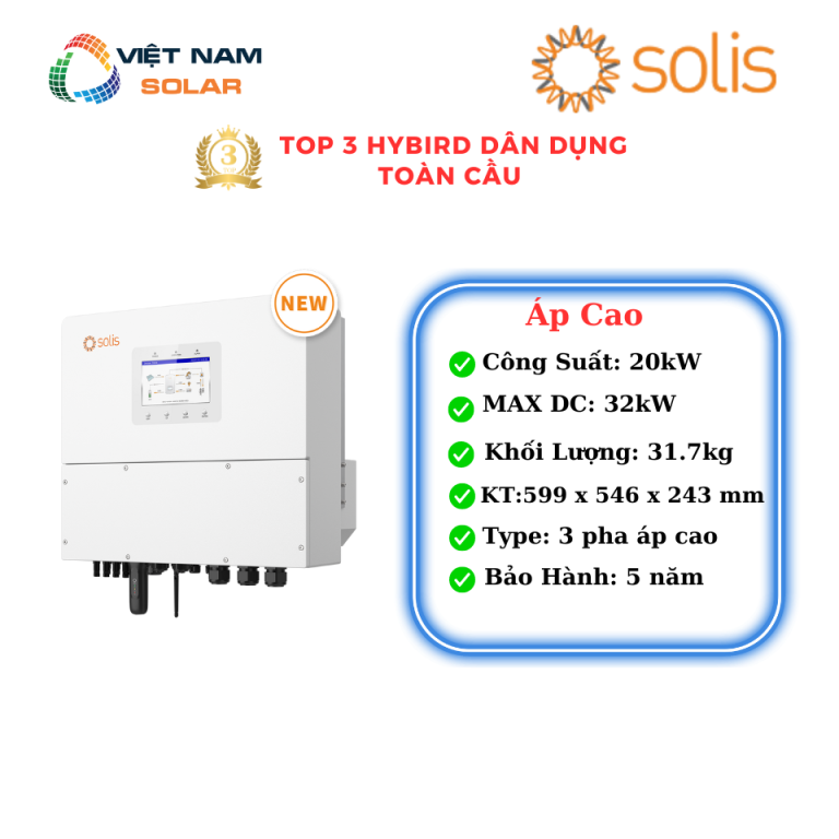 [Áp Cao] Inverter Hybrid Solis 20KW 3 Pha - S6-EH3P20K-H - Việt Nam Solar